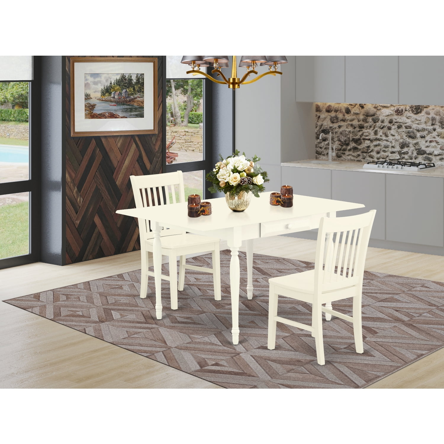 East West Furniture Monza 3-piece Dining Chairs and Rectangular Table ...