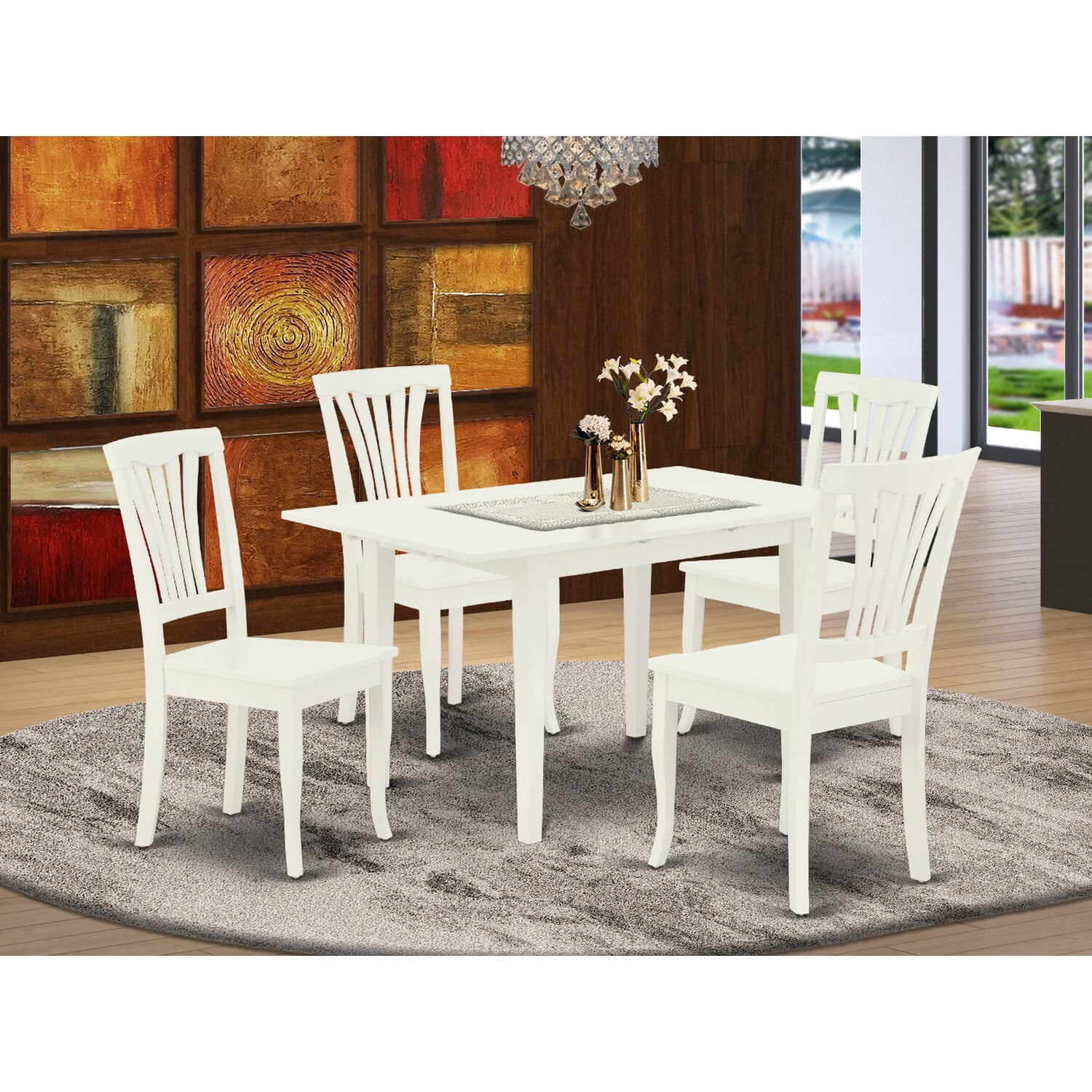 East West Furniture NOAV5-LWH-W 5 Piece Norfolk Rectangular Dinette Set ...