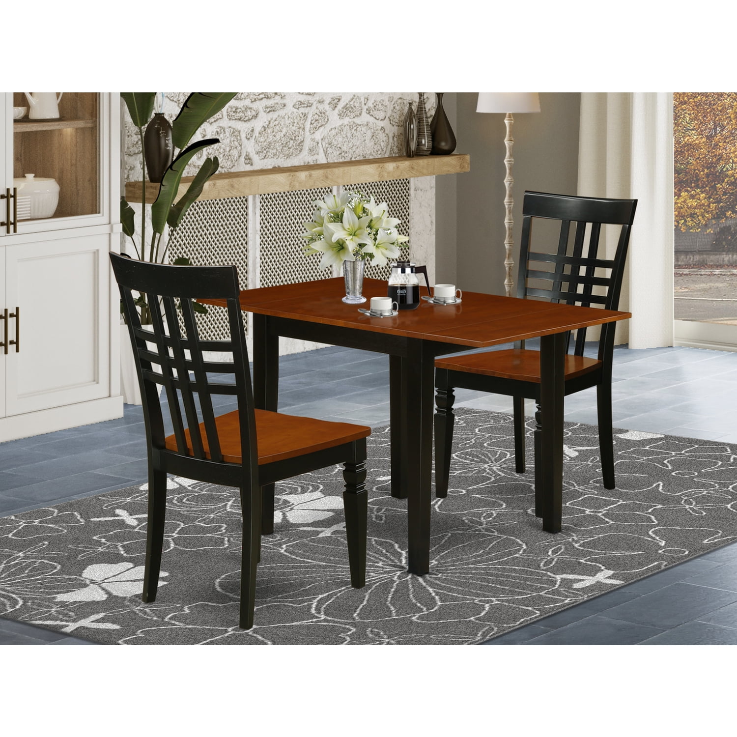 East West Furniture Norden 3-piece Dining Set with Panel Back in Black ...