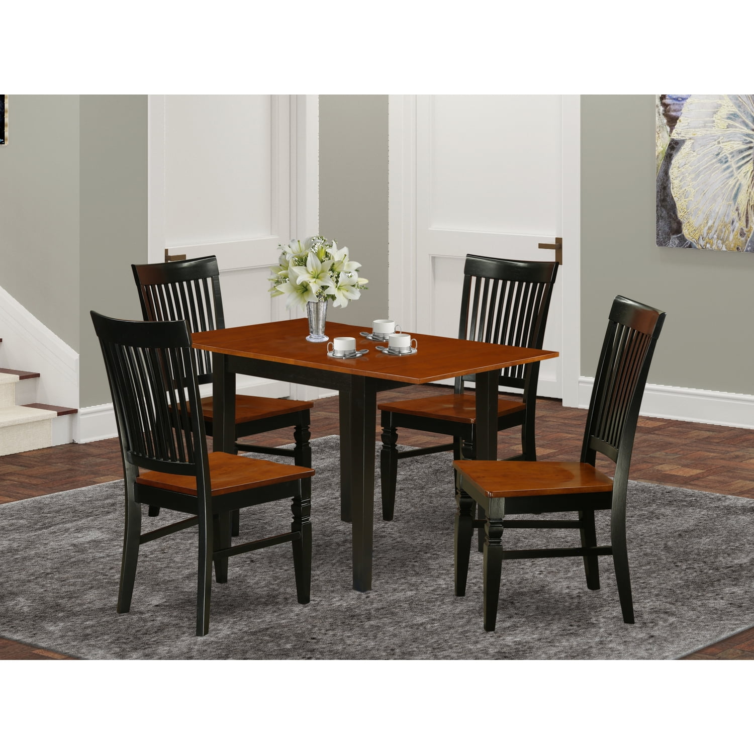 East West Furniture Norden 5-piece Dining Table and Chair Set in Black ...