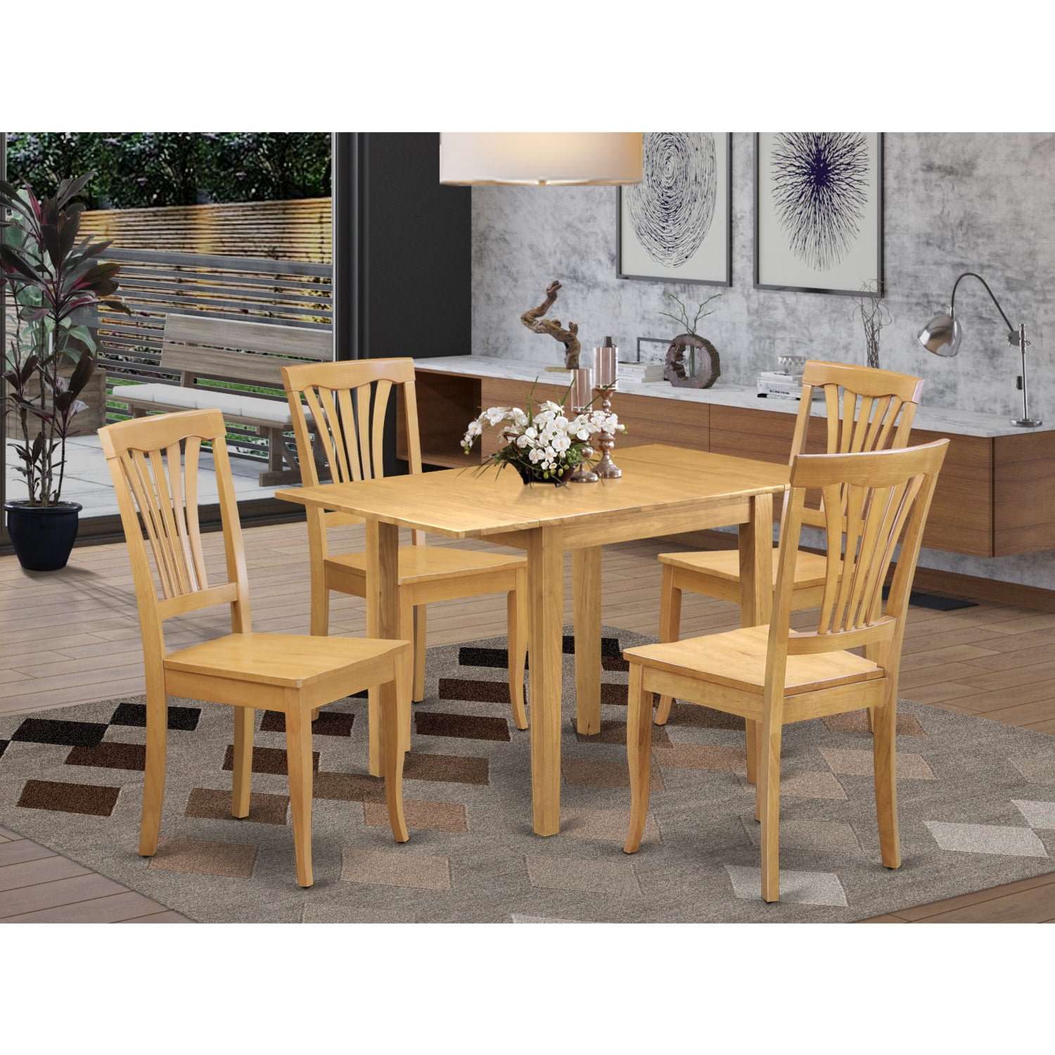 East West Furniture Norden 5-piece Wood Dining Table and Chair Set in ...