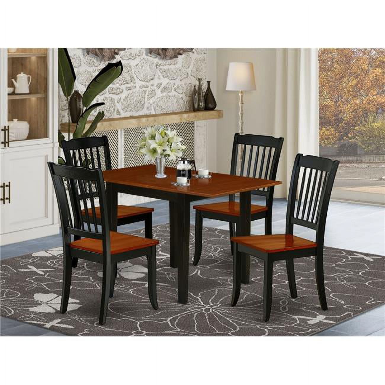 East West Furniture Norden 5-piece Wood Kitchen Table Set in Black ...