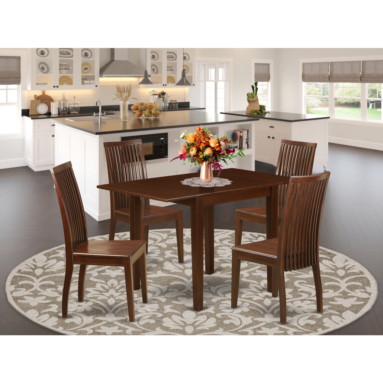 East West Furniture Norden 5-piece Wood Table and Dining Chair Set in ...