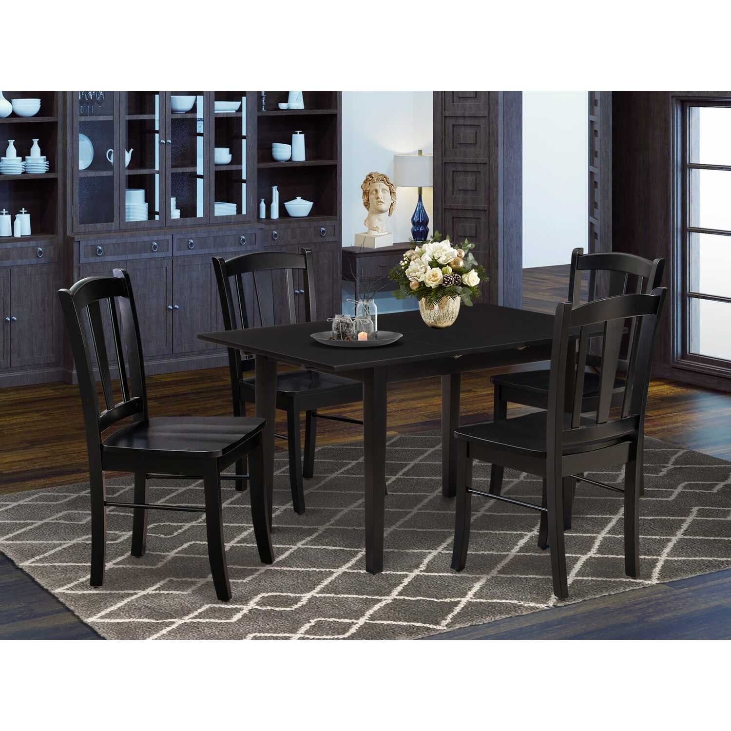 East West Furniture Norfolk 5 Piece Solid Wooden Dining Set In Black