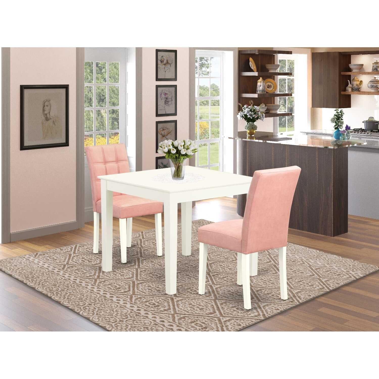 East West Furniture OXAS3-LWH-42 3 Piece Dinette Set Includes a Square ...