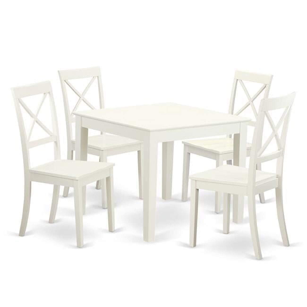 East West Furniture OXBO5-LWH-W Small Kitchen Table Set with 4 Hardwood ...