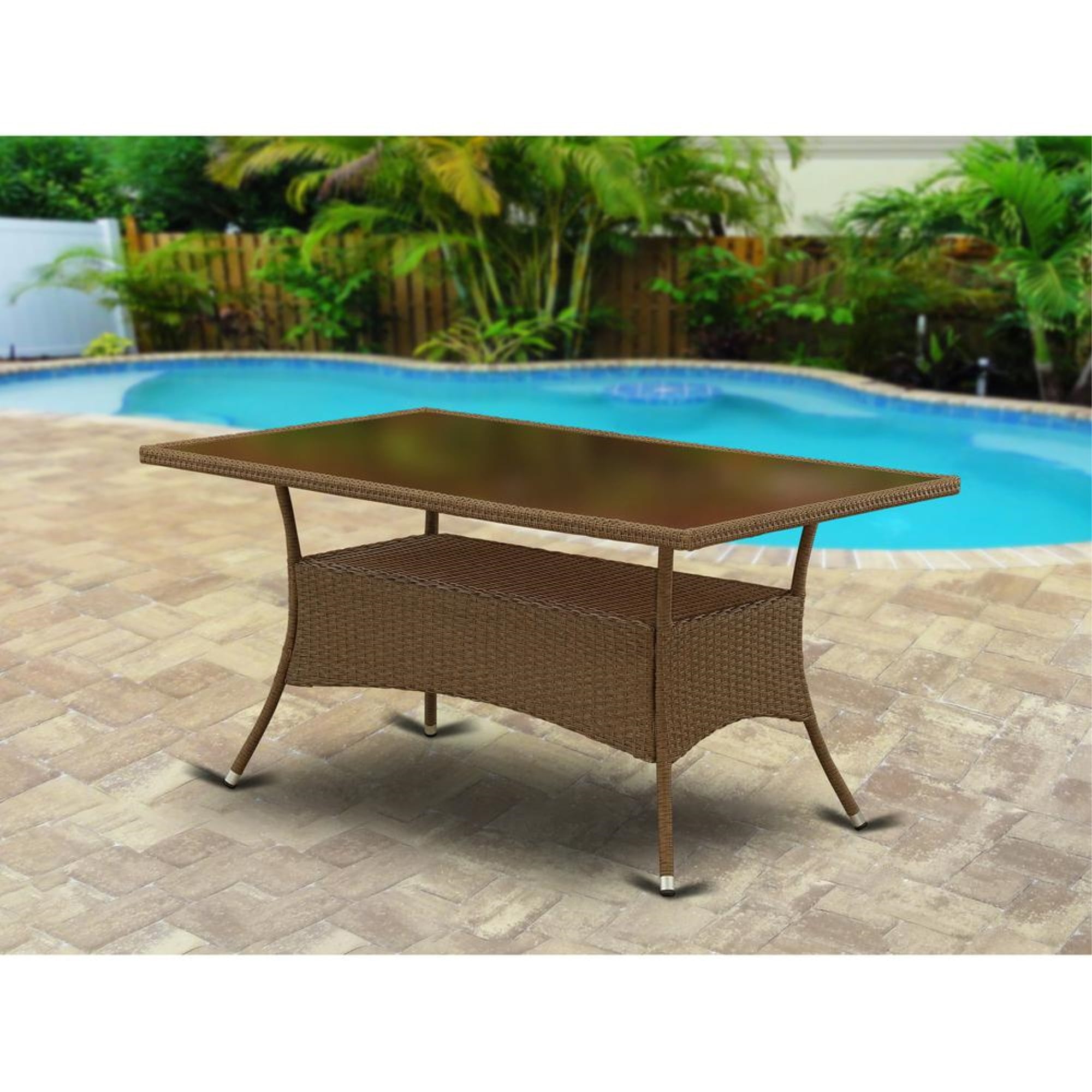 East West Furniture Oslo Metal and PE Wicker Patio Dining Table in ...