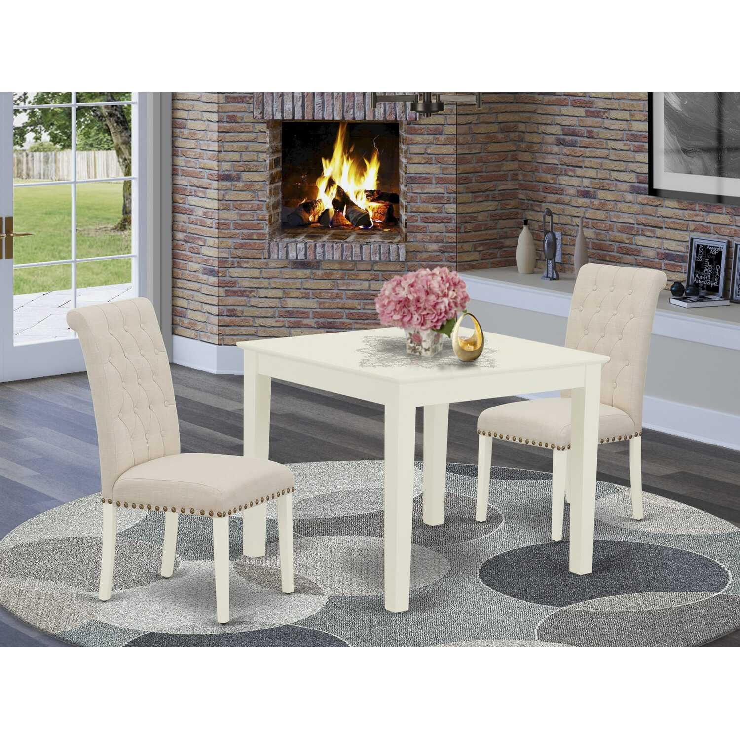 East West Furniture Oxford 3-piece Dining Set with Fabric Seat in Linen ...