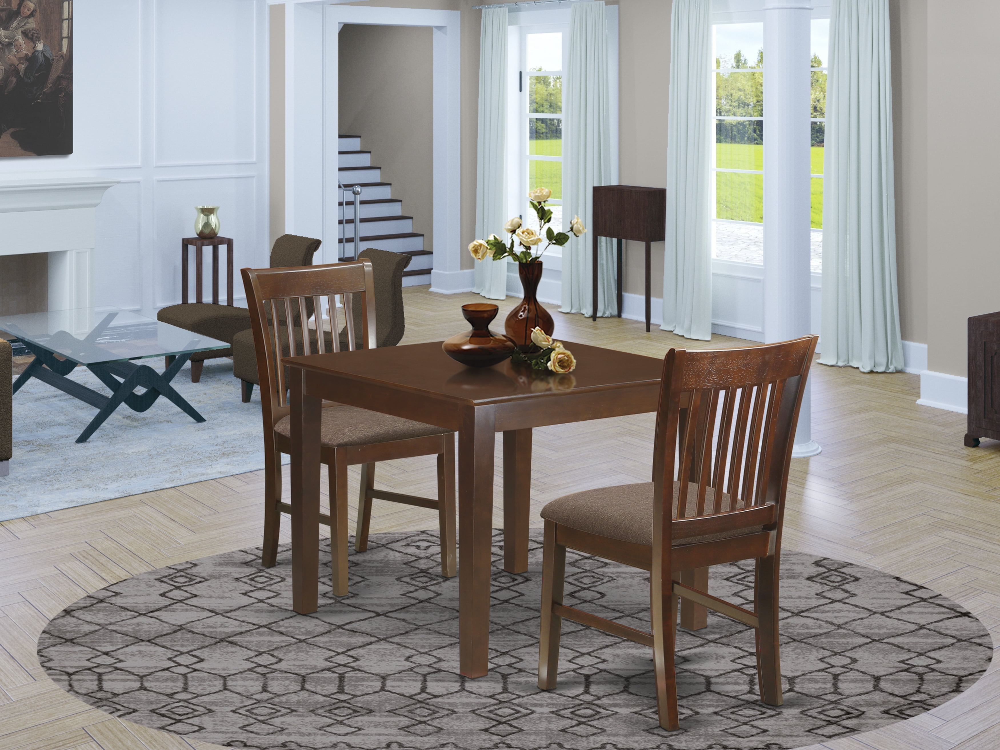 East West Furniture Oxford 3-piece Wood Kitchen Table Set in Mahogany ...