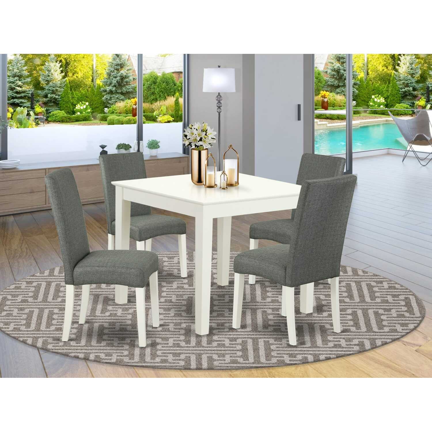 East West Furniture Oxford 5-piece Wood Dining Set in Linen White/Gray ...