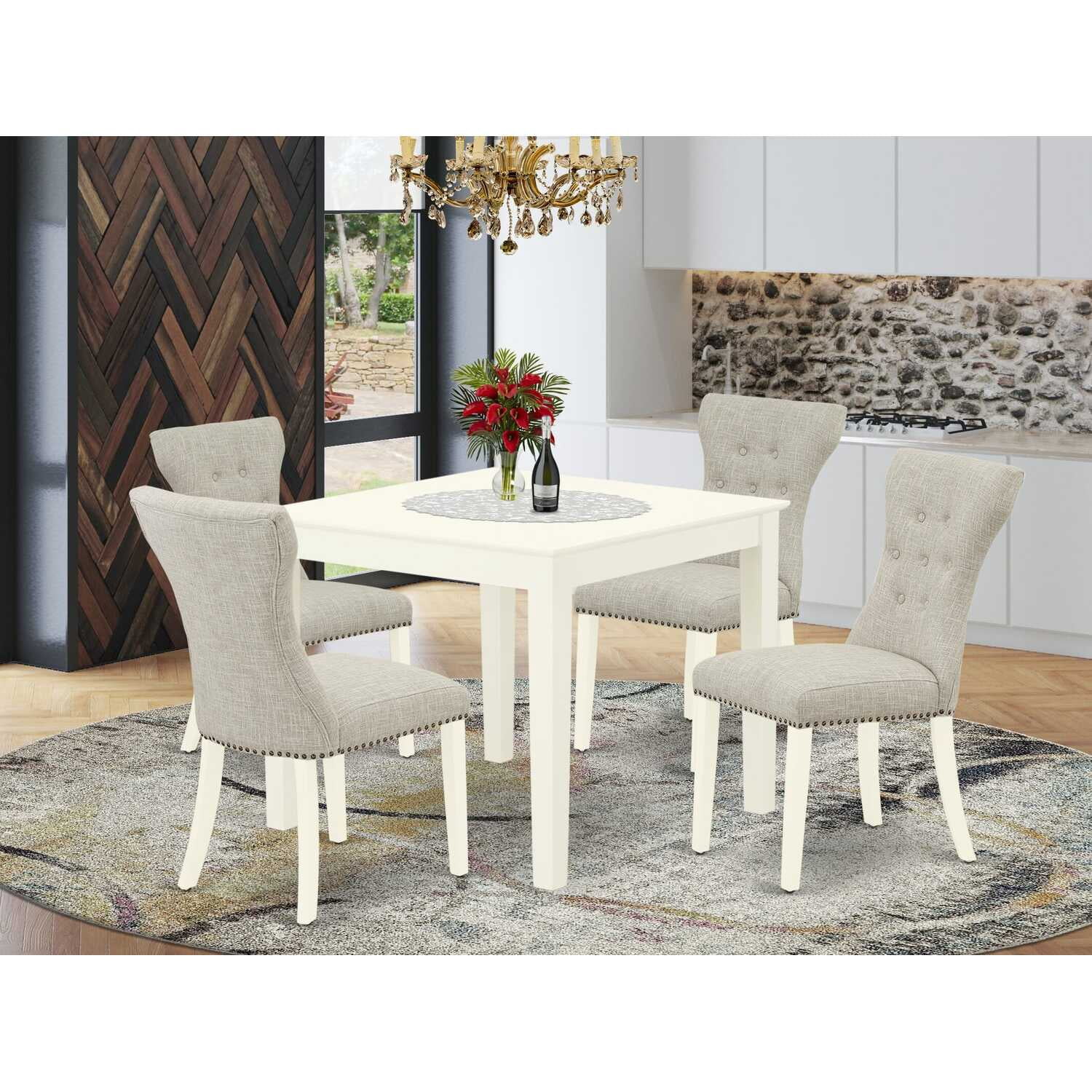 East West Furniture Oxford 5-piece Wood Kitchen Set in Linen White ...