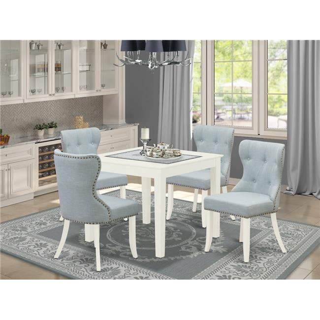 East West Furniture Oxford Kitchen Table Set - Linen White & Baby Blue ...