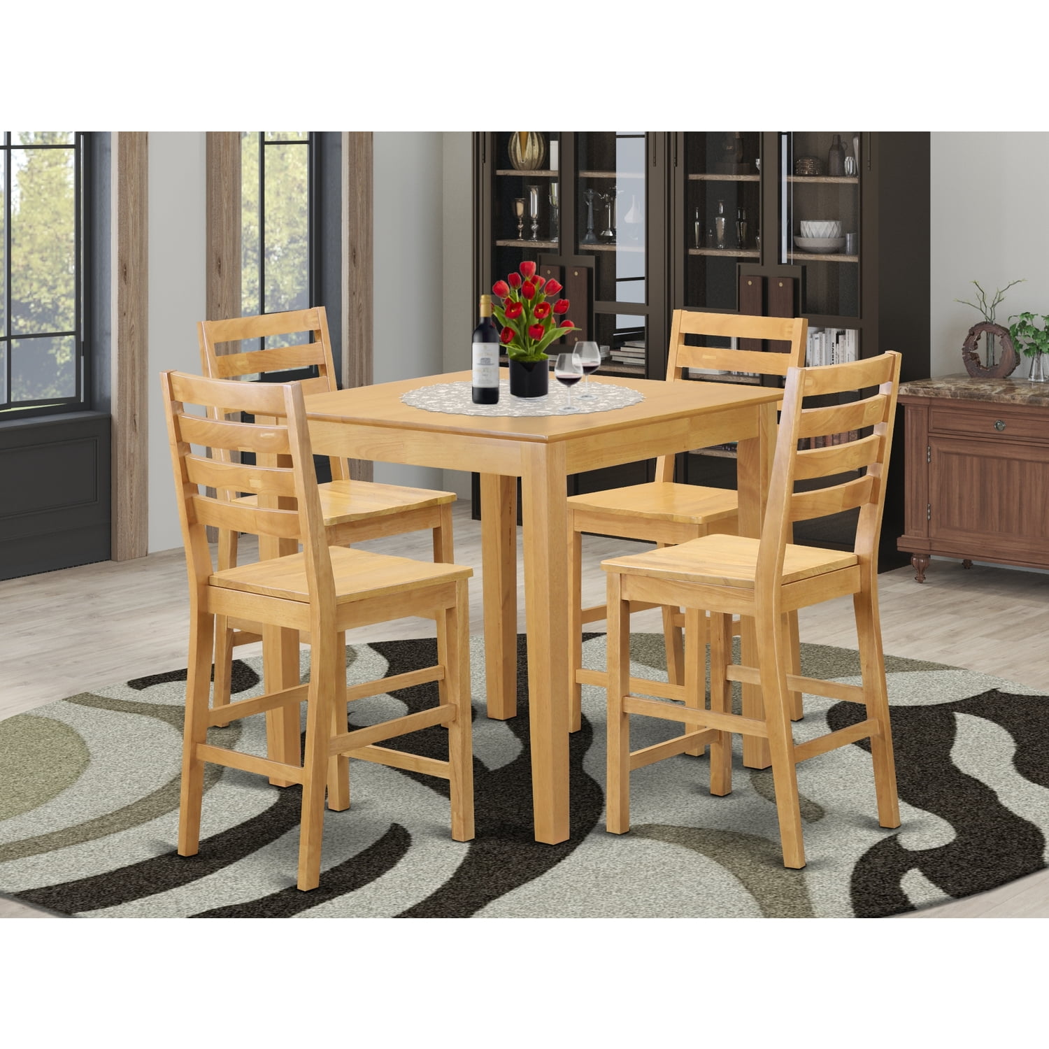 East West Furniture PBCF5-OAK-W Counter Height High Top Table & 4 ...