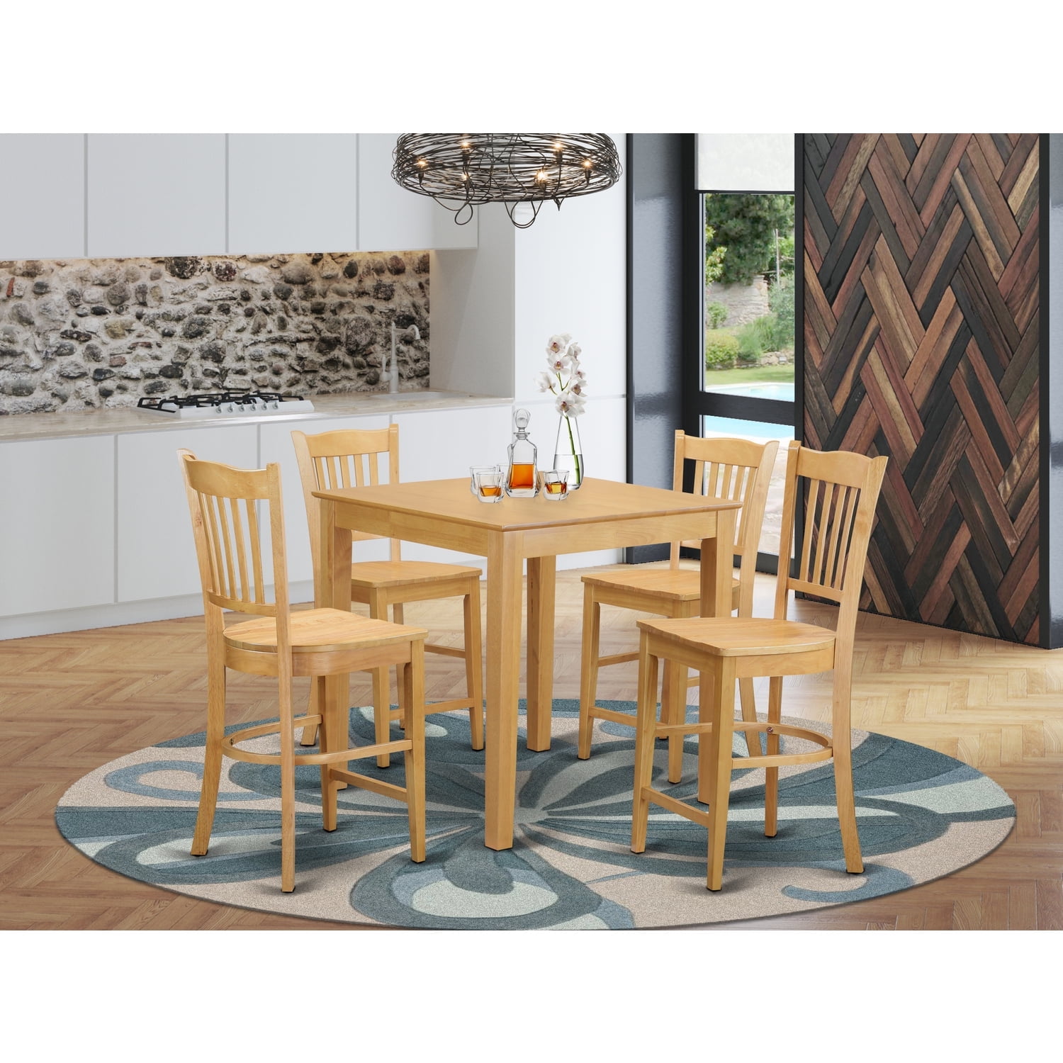 East West Furniture PBGR5-OAK-W Pub High Top Table & 4 Counter Height ...