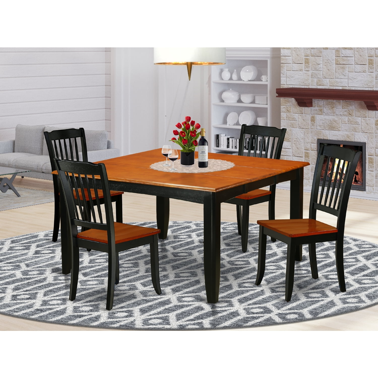 East West Furniture Parfait 5-piece Wood Dining Table and Chairs in ...
