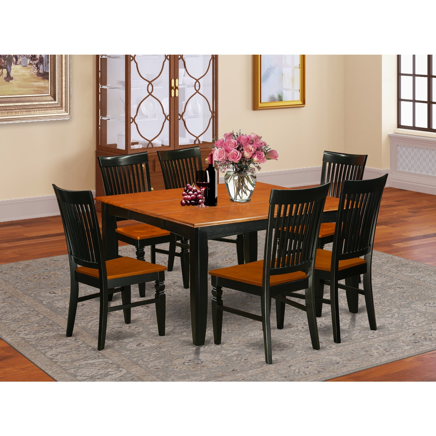 East West Furniture Parfait 7-piece Wood Kitchen Set in Black/Cherry ...
