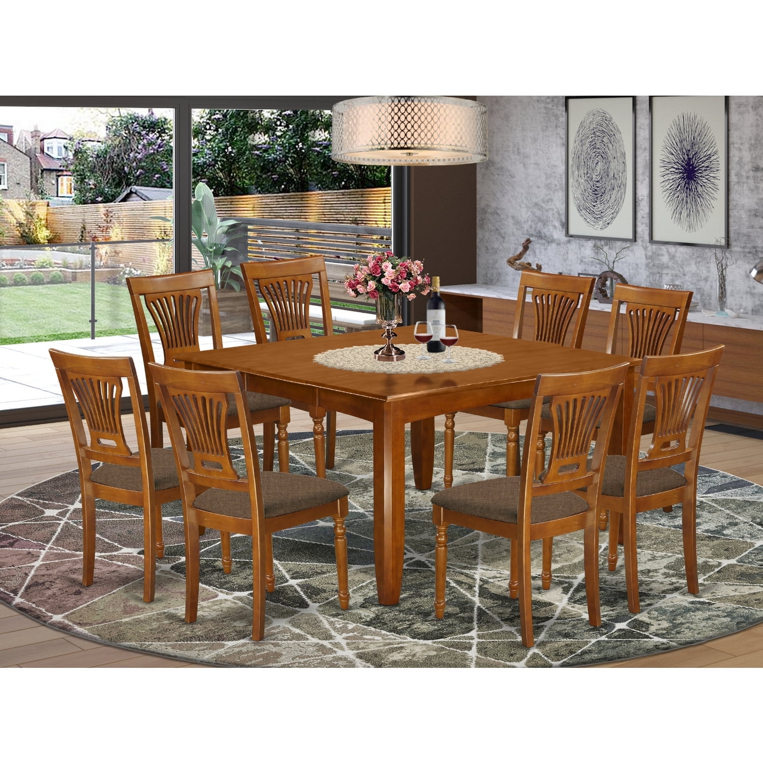 East West Furniture Parfait 9-piece Dining Set with Fabric Chairs in ...