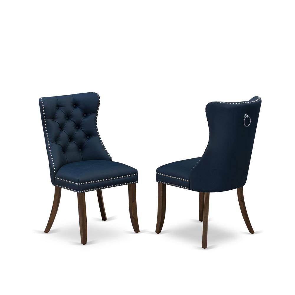 East West Furniture Parson Chairs - Navy Blue faux leather Upholstered ...