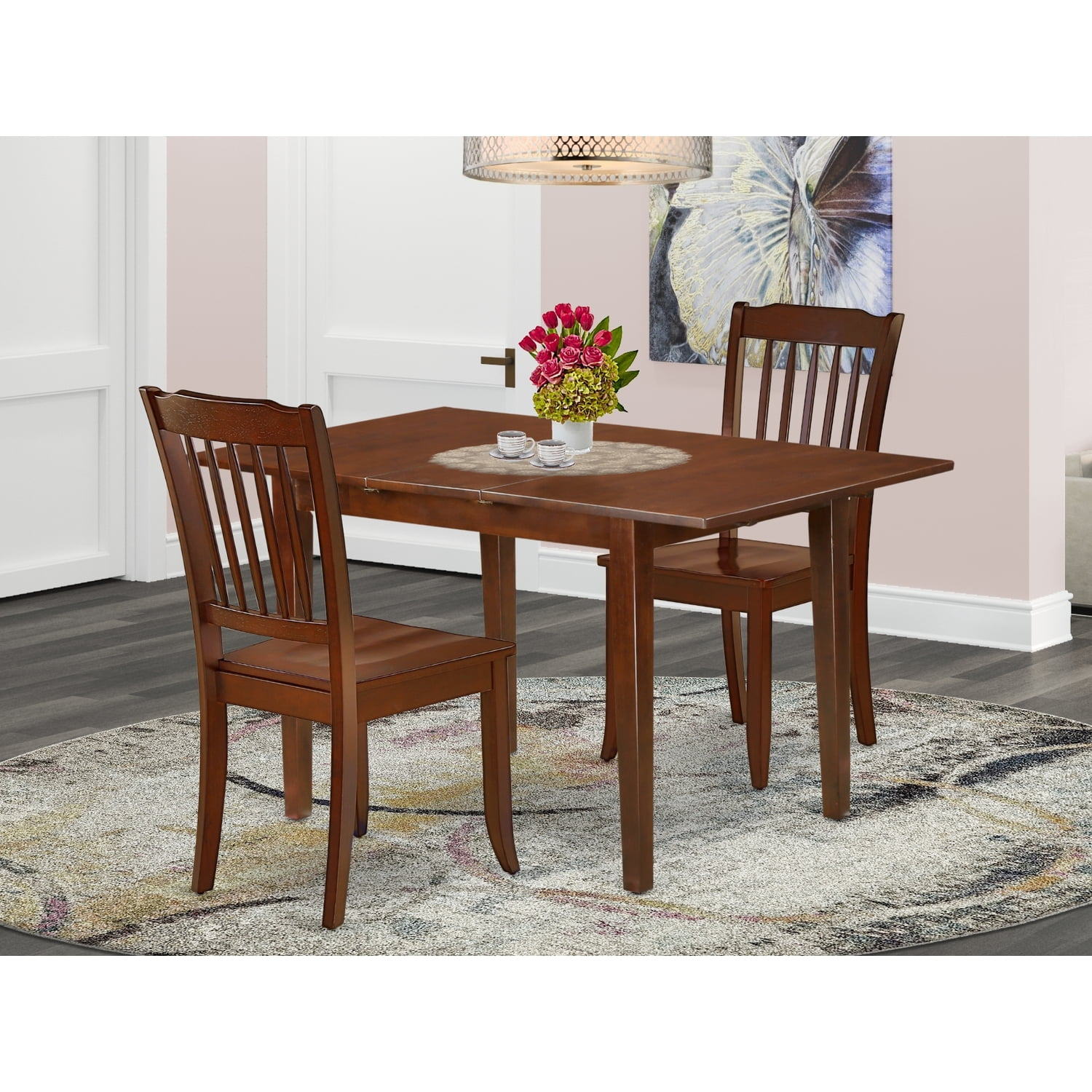 East West Furniture Picasso 3-piece Dining Set with Slatted Chairs in ...