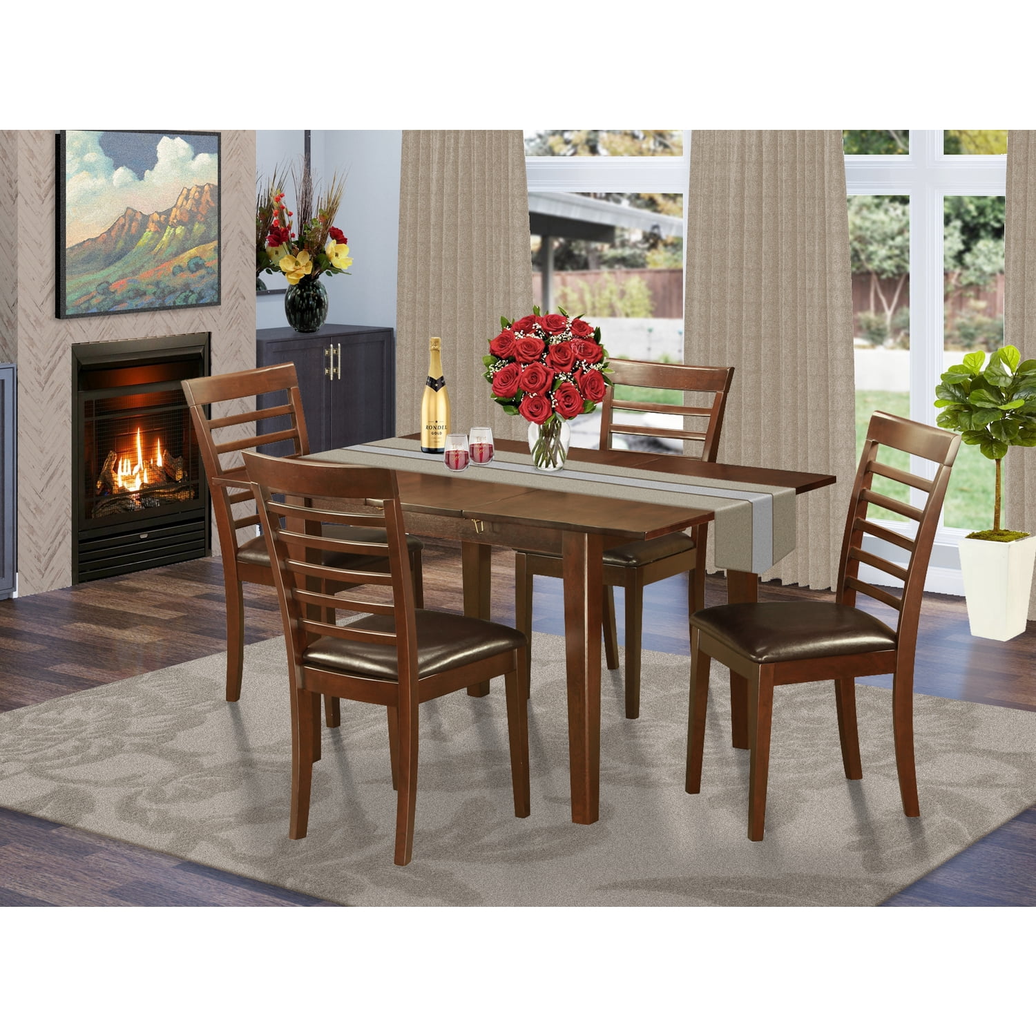 East West Furniture Picasso 5-piece Kitchen Set with Leather Seat in ...