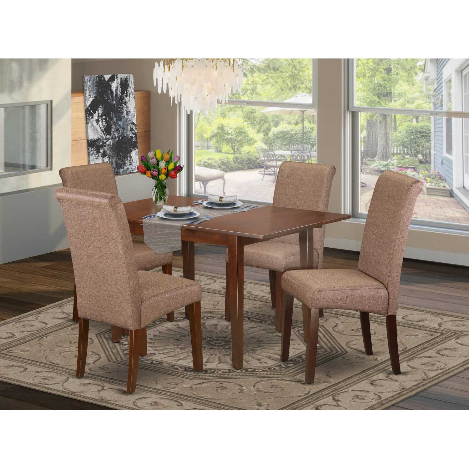 East West Furniture Picasso 5-piece Wood Dining Set in Mahogany/Brown ...