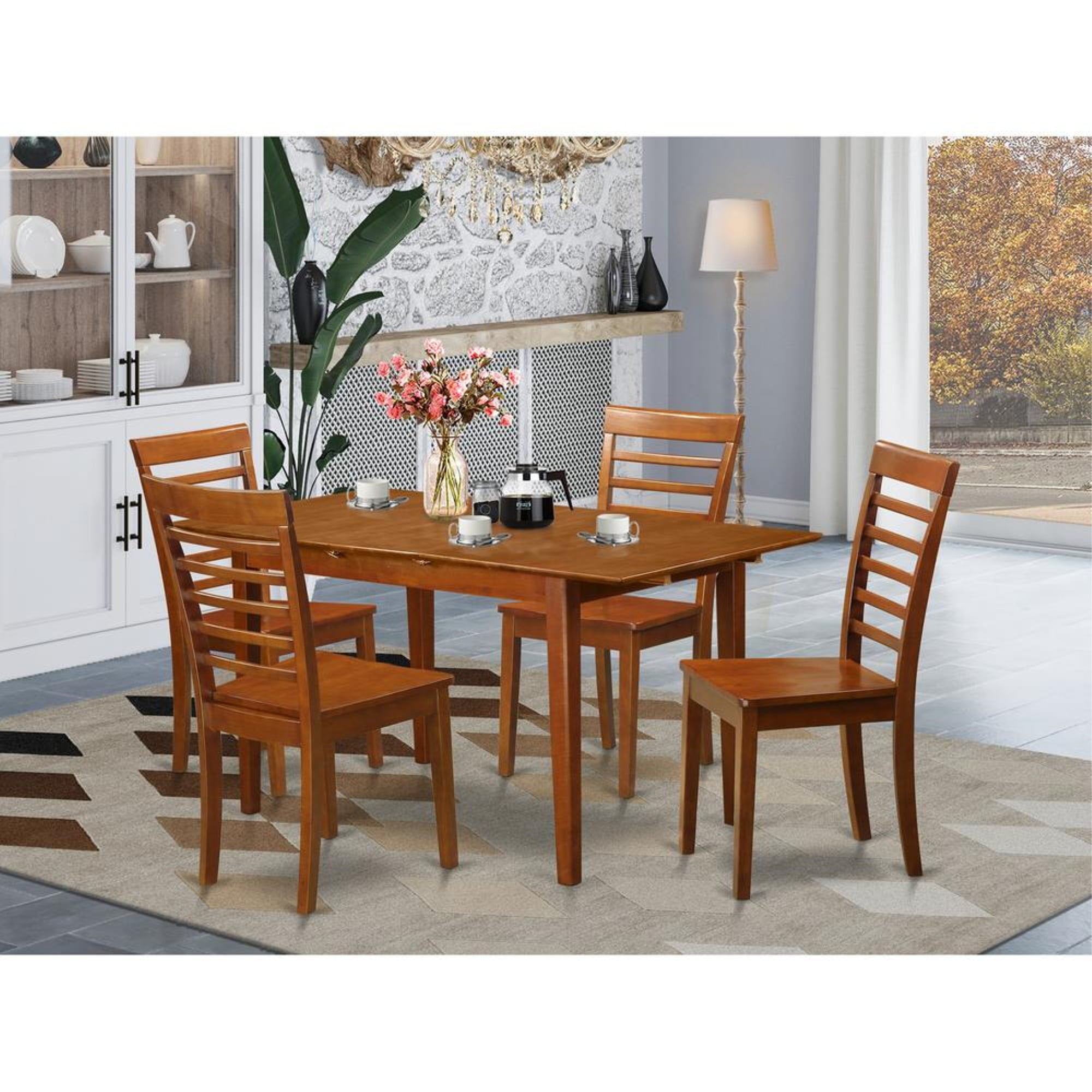 East West Furniture Picasso 5-piece Wood Dining Table and Chairs in ...