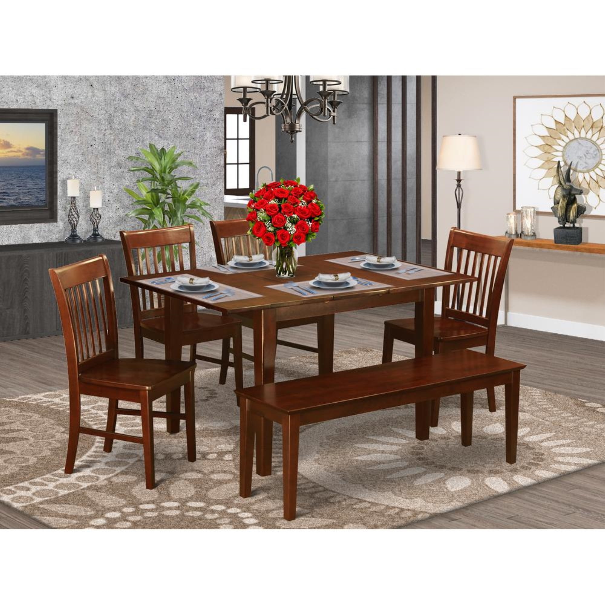 East West Furniture Picasso 6-piece Wood Dining Set in Mahogany ...