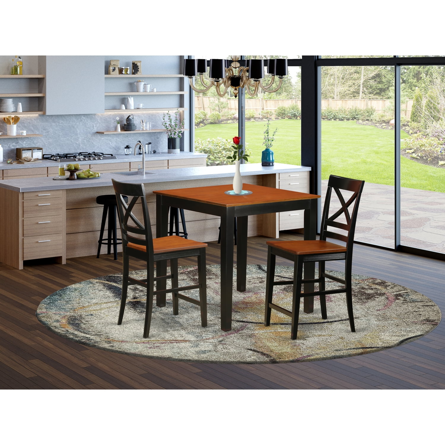East West Furniture Pub 3-piece Wood Dining Pub Table Set in Black and ...