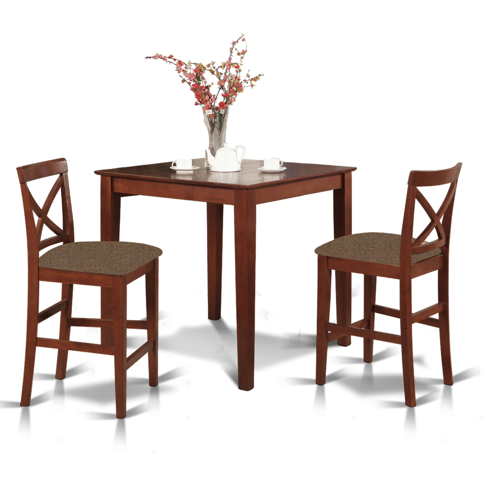 East West Furniture Pub 3-piece Wood Dining Table and Stool Set in ...