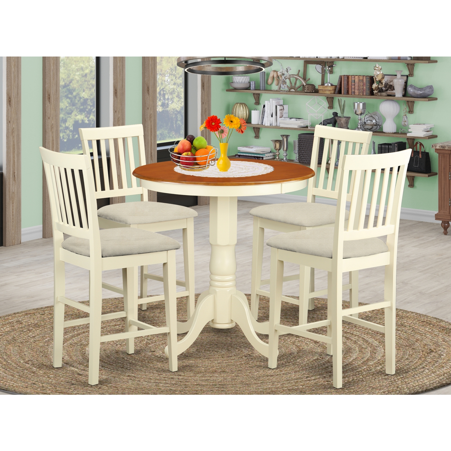 East West Furniture Pub Kitchen Dinette Table & 4 Bar Stools with Backs ...