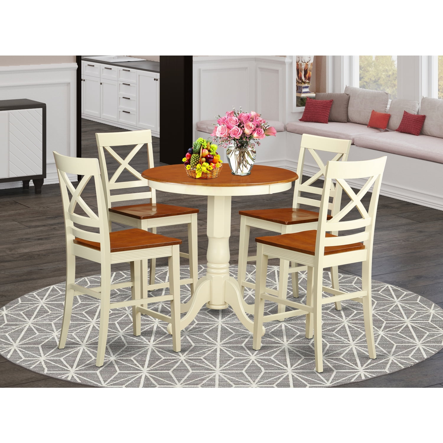 East West Furniture EDQU5-WHI-W Pub Table & 4 Counter Height Chairs ...