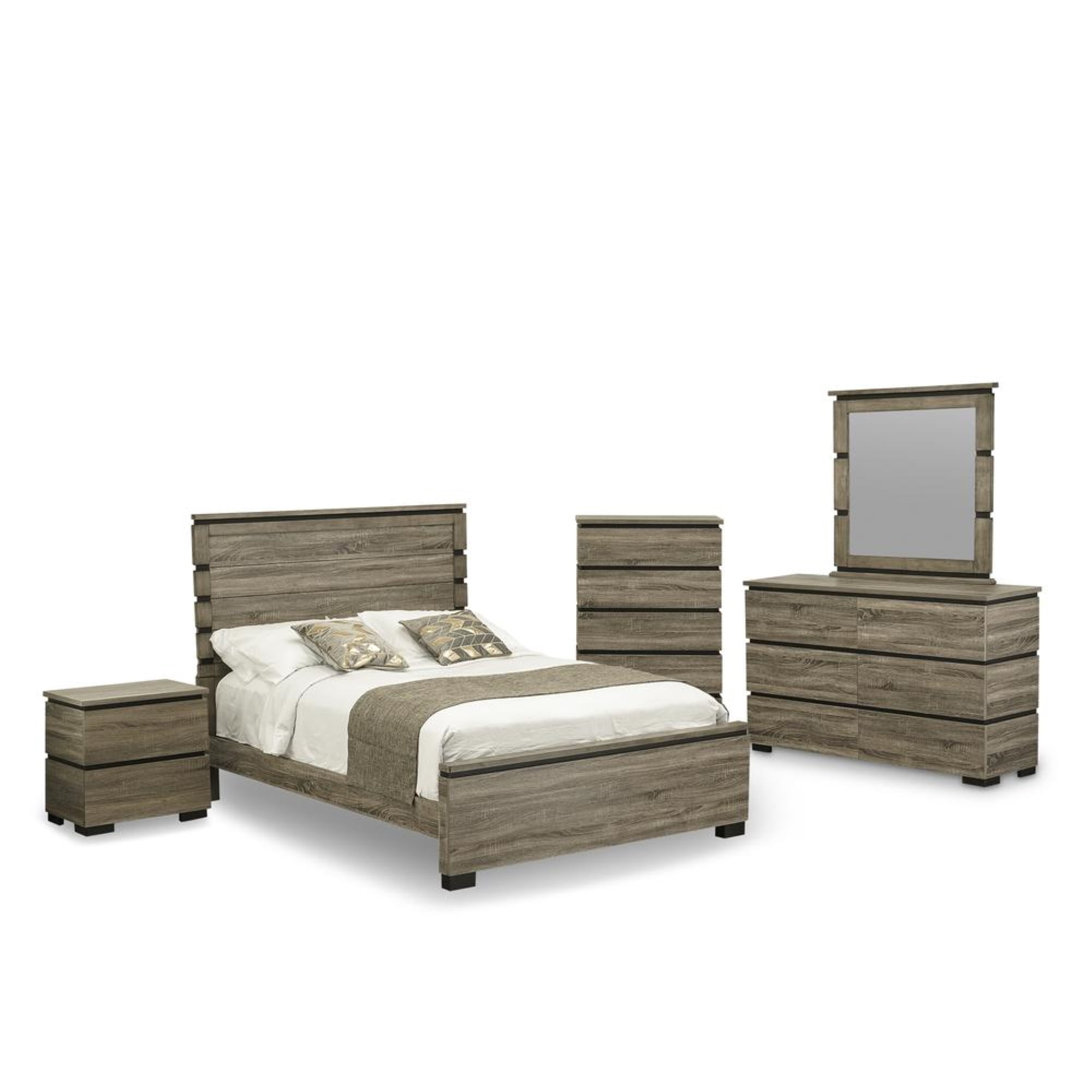 East West Furniture Savona 5 Piece Queen Size Bedroom Set in Antique ...