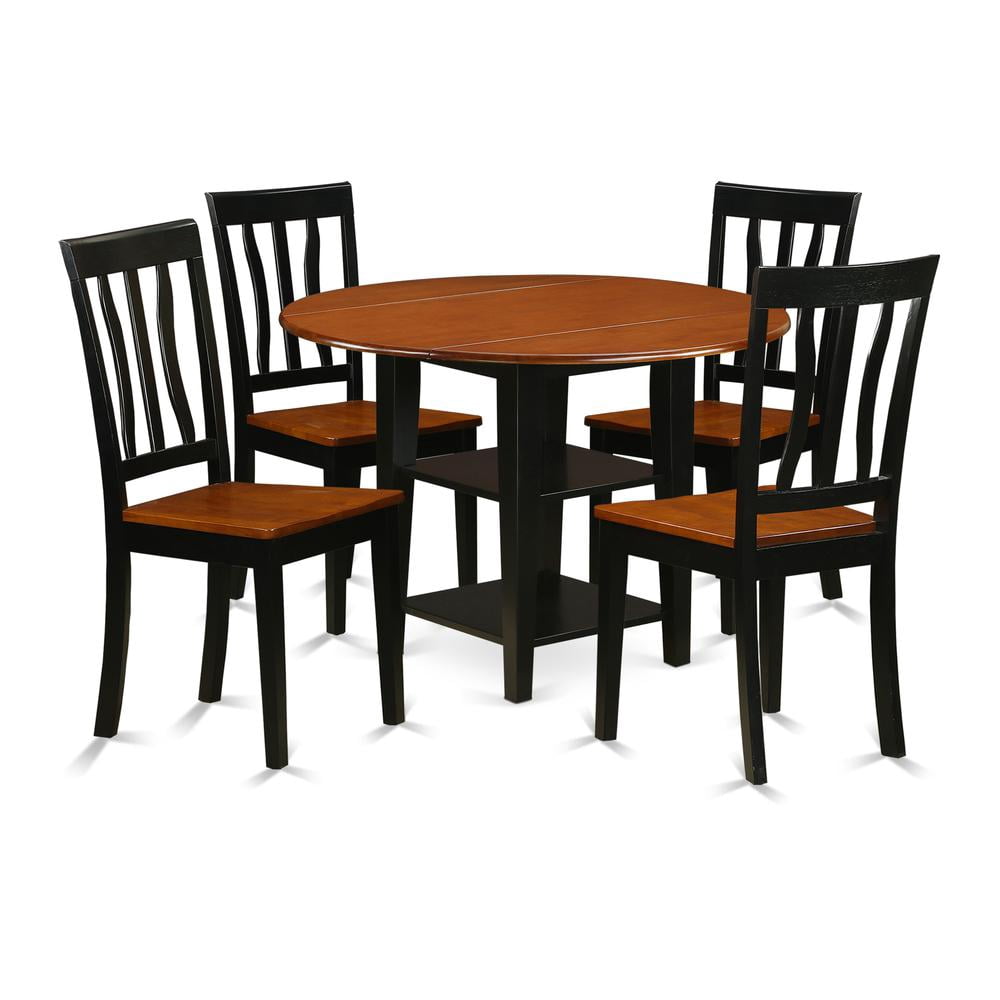 East West Furniture Sudbury 5-piece Dining Set with Wood Seat in Black ...