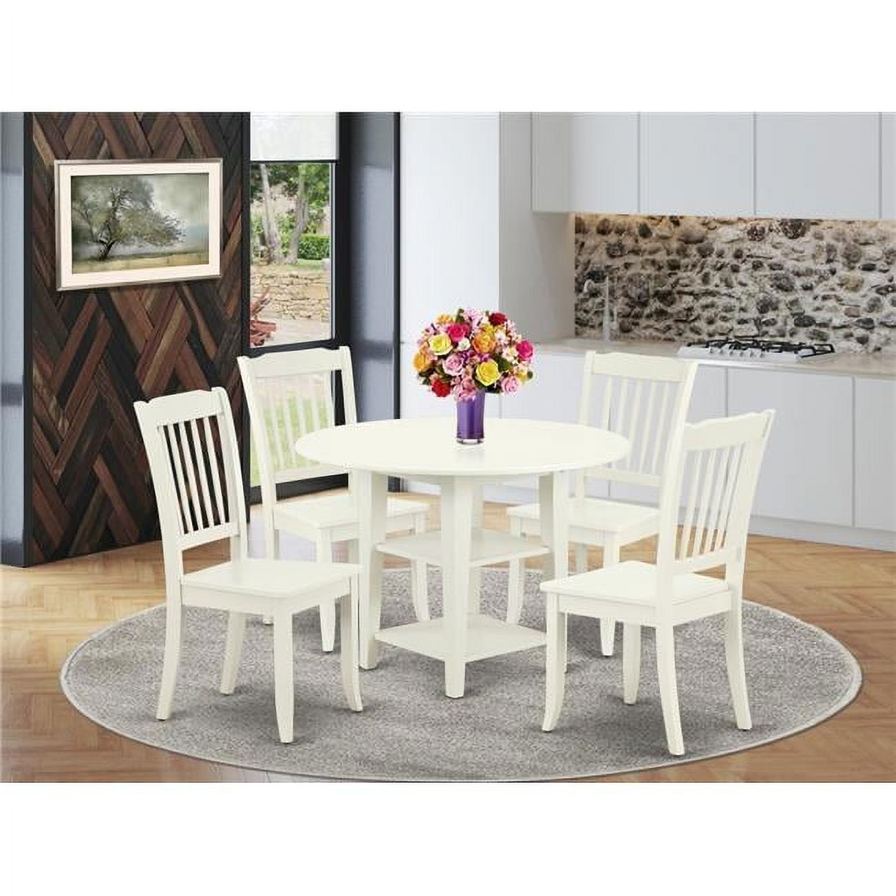 East West Furniture Sudbury 5-piece Wood Dining Table and Chair Set in ...