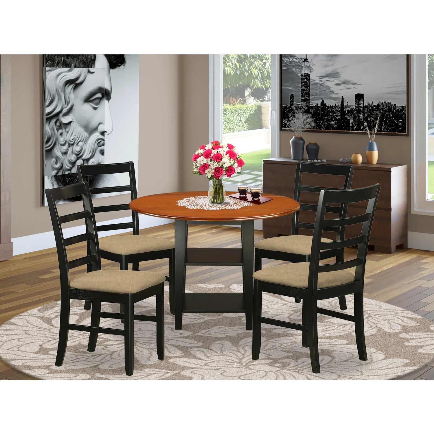 East West Furniture Sudbury 5-piece Wood Table and Dining Chairs in ...