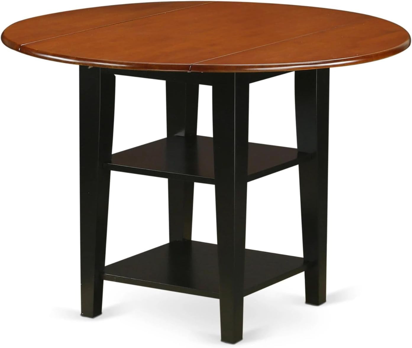 East West Furniture Sudbury Wood Dining Table with 2 Shelves in Black ...