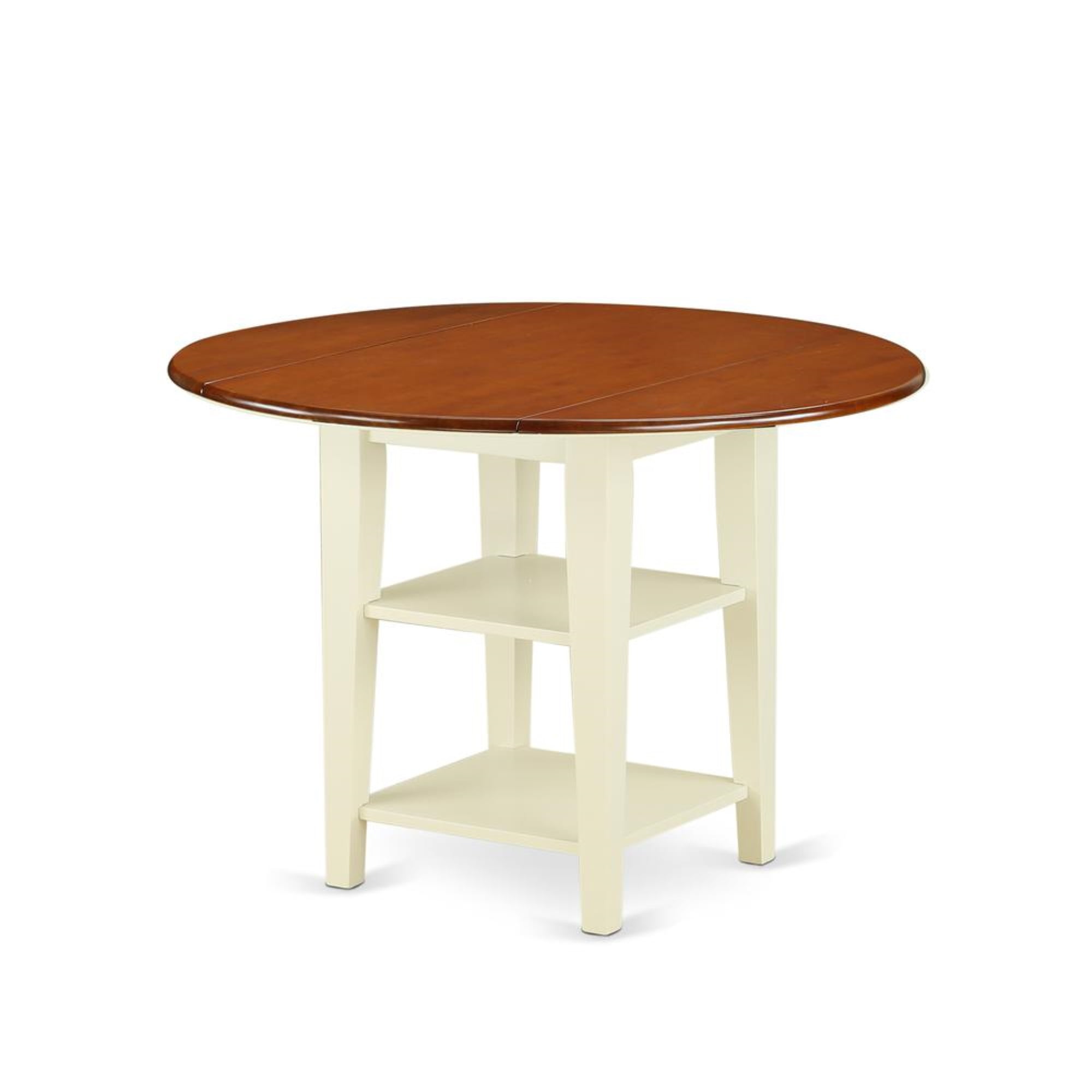 East West Furniture Sudbury Wood Dining Table with 2 Shelves in Cream ...