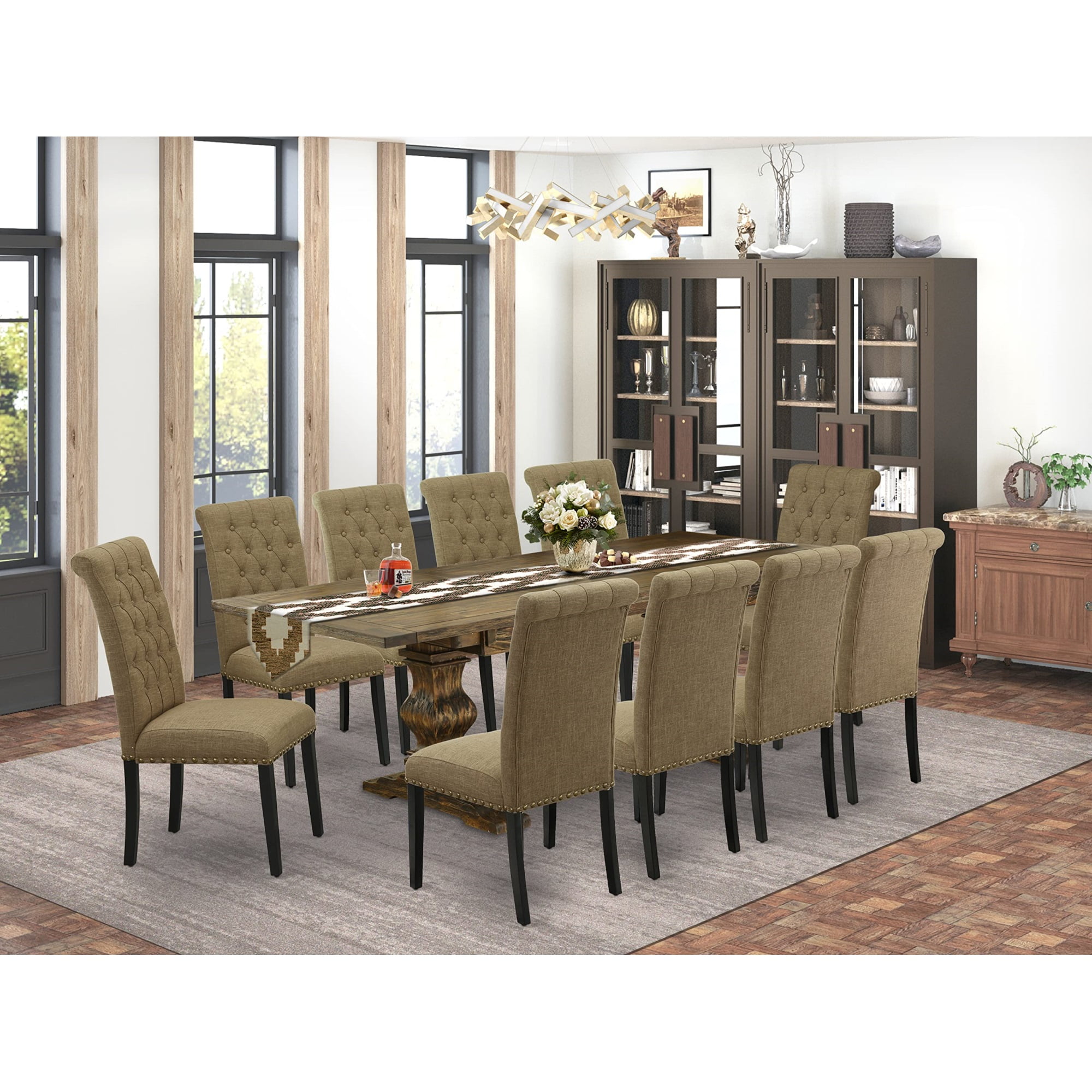 East West Furniture Table/10 Light Sable Chair in Distressed Jacobean ...