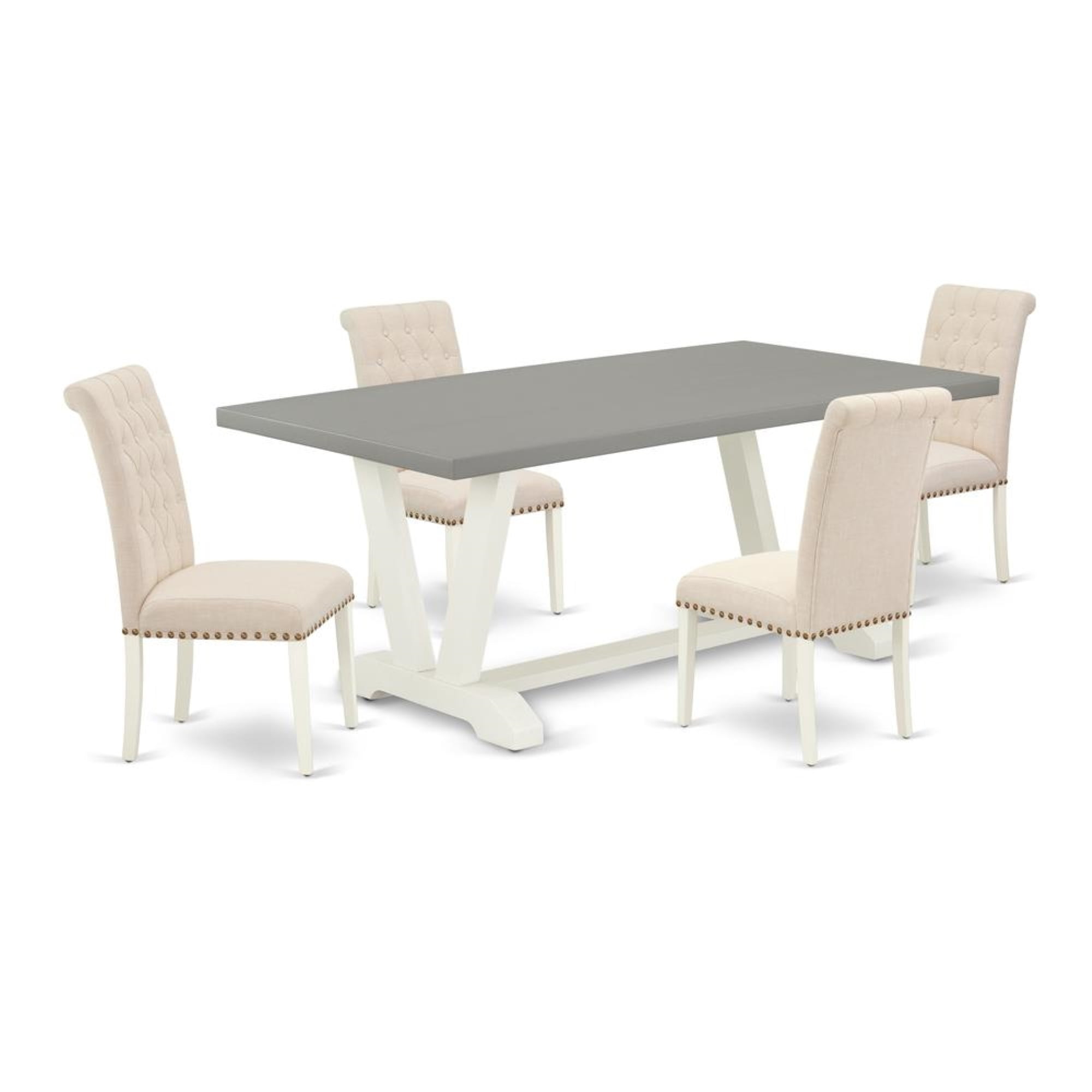 East West Furniture V-Style 5-piece Dinette Table Set in Linen White ...