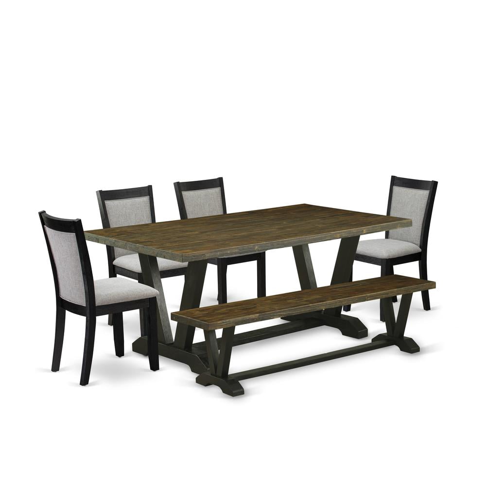 East West Furniture 6 Pc Dining Table Set - Distressed Jacobean Top ...