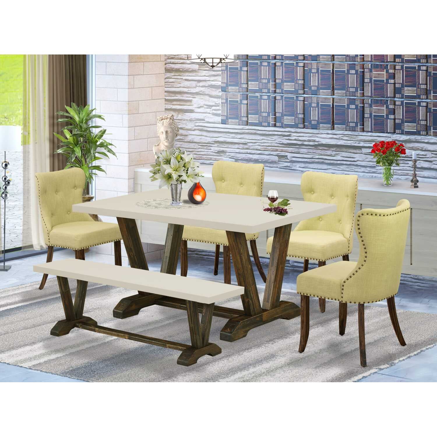 East West Furniture V726SI737-6 6-Pc Kitchen Dining Room Set- 4 Dining ...