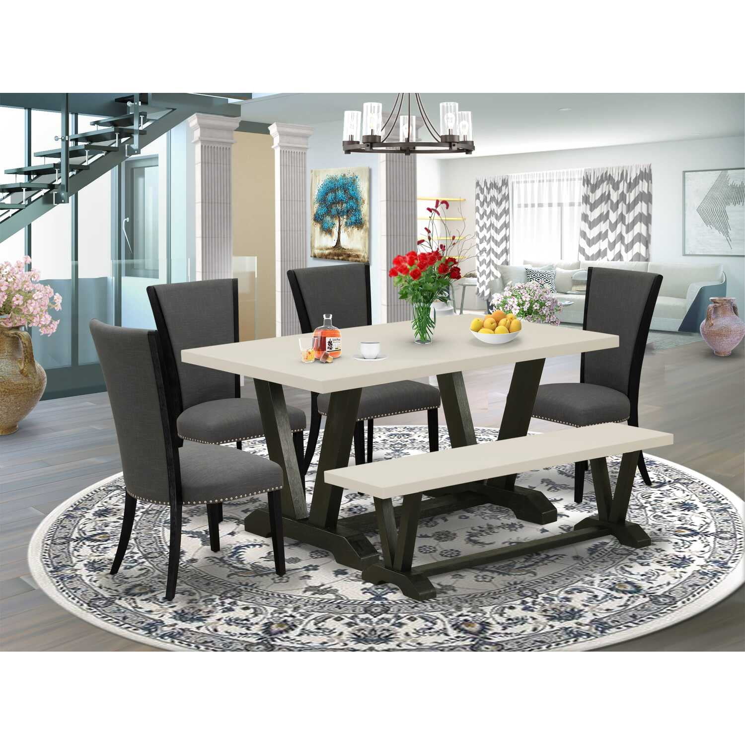 East West Furniture 6-Piece Indoor Dining Set with Kitchen Chairs, V ...