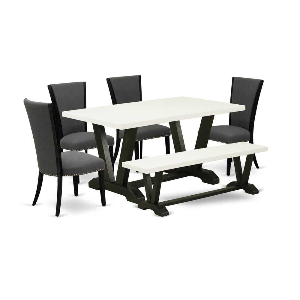East West Furniture 6-Piece Indoor Dining Set with Kitchen Chairs, V ...