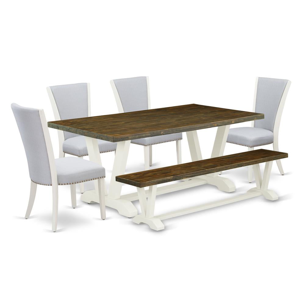 East West Furniture V-Style 6-piece Wood Kitchen Set in Linen White ...