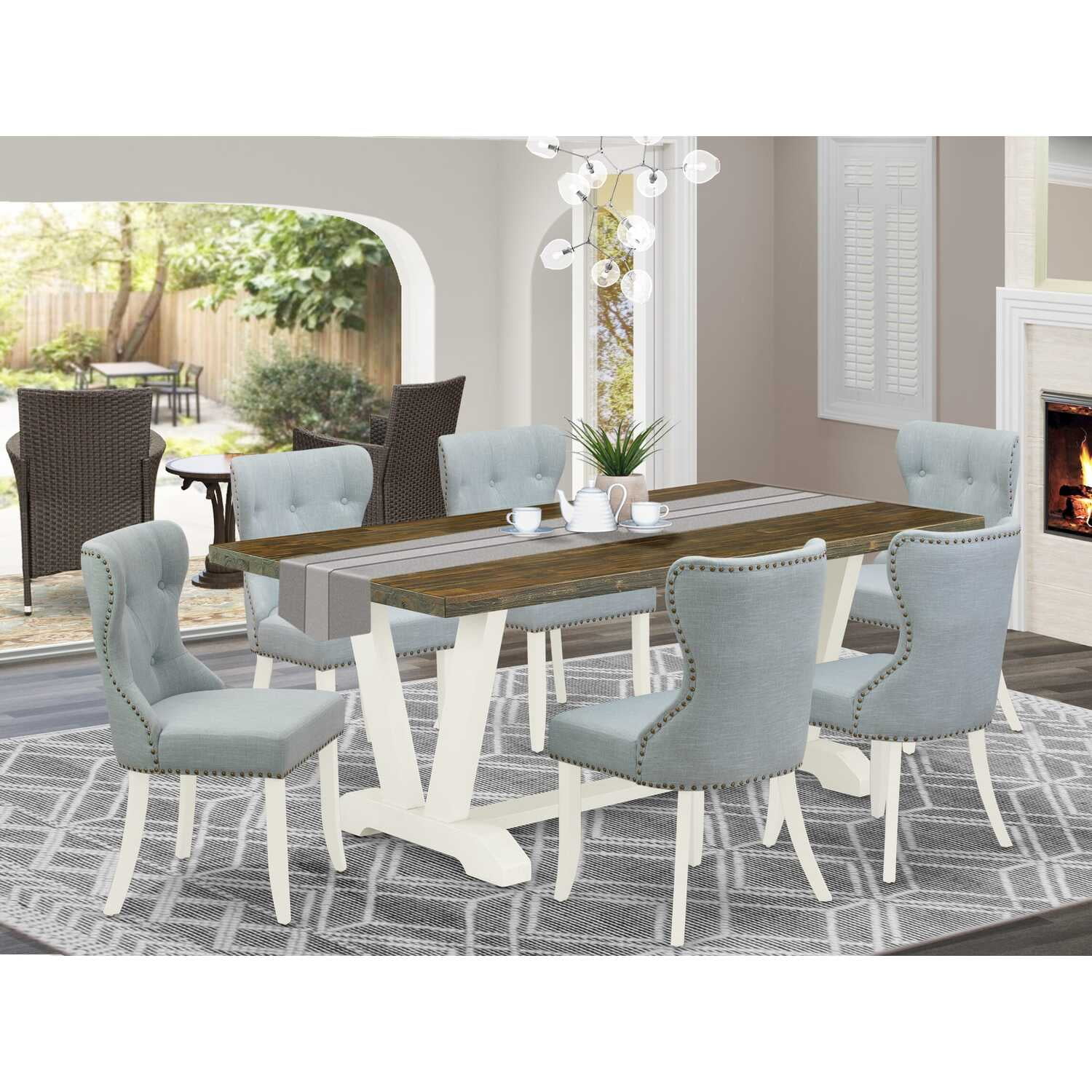 East West Furniture V077SI215-7 7-Piece Dinette Set- 6 Upholstered ...