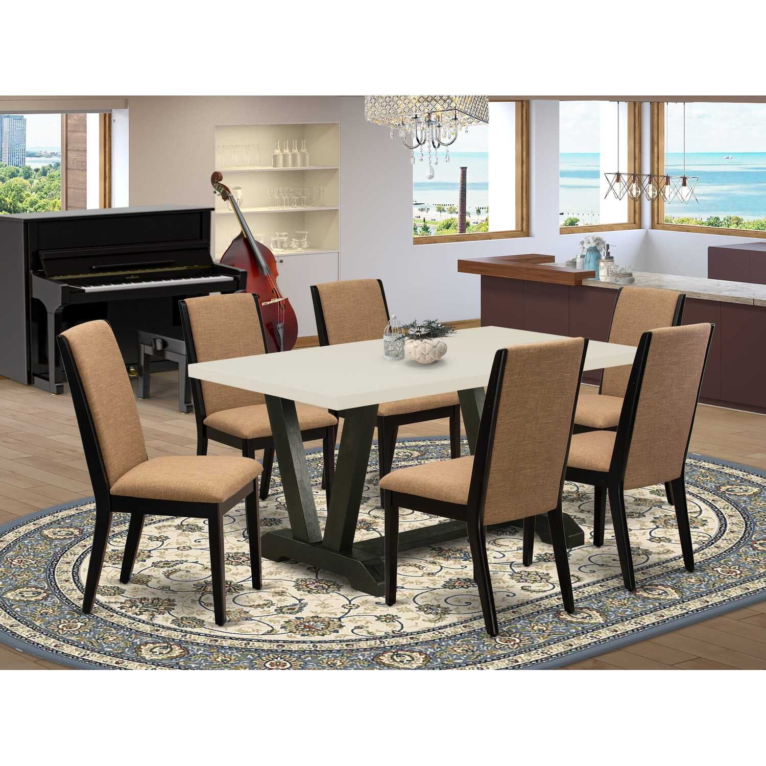 East West Furniture V626LA147-7 7-Piece Amazing Dining Table Set a ...