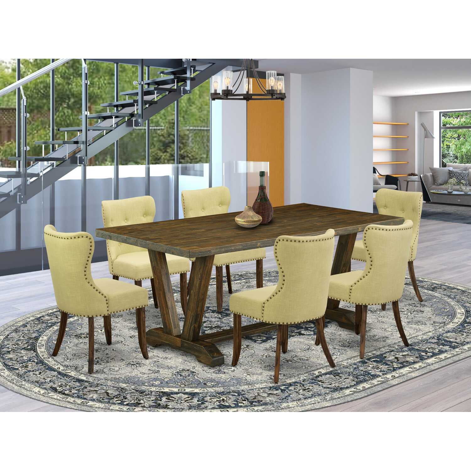 East West Furniture V777SI737-7 7-Pc Kitchen Dining Room Set- 6 Dining ...
