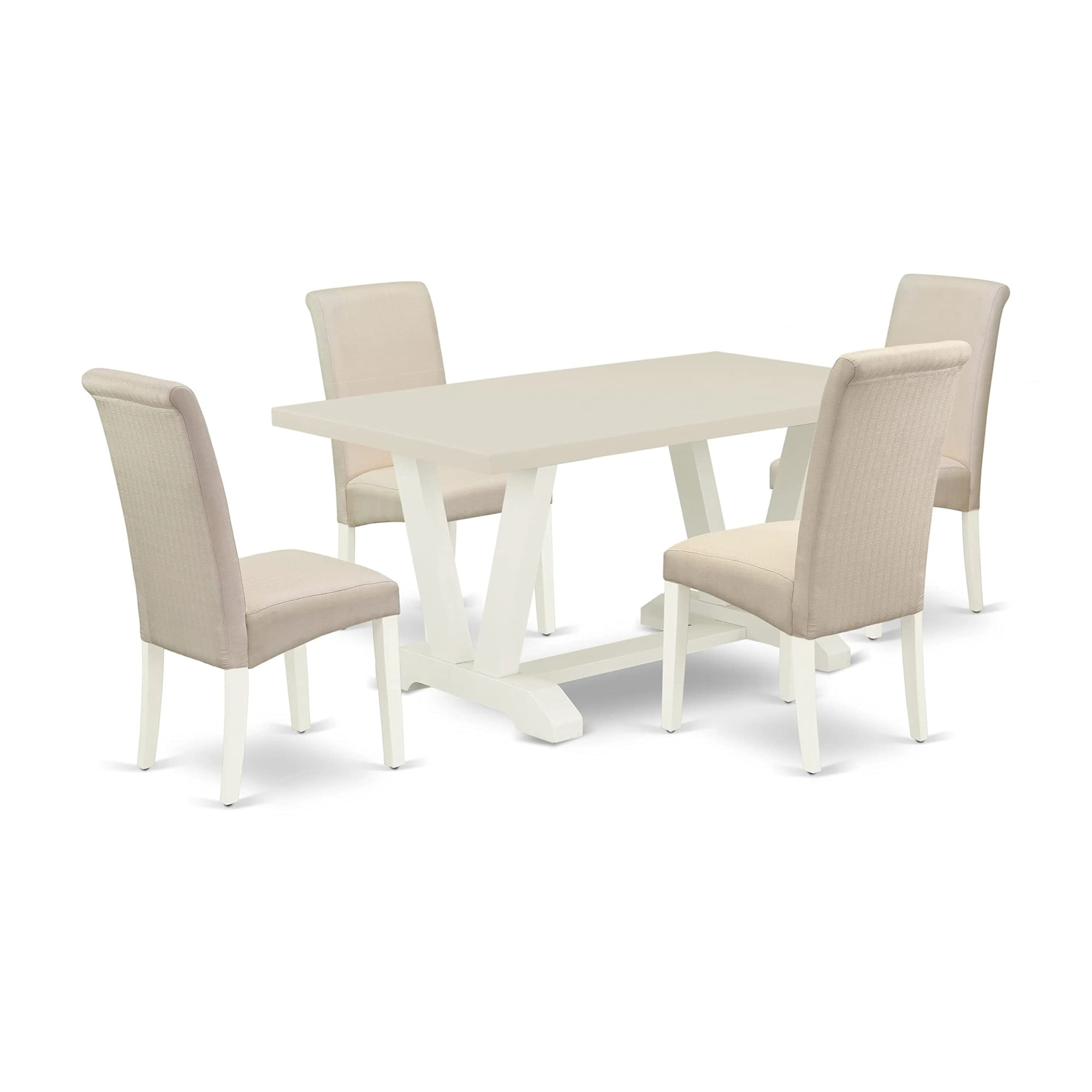 East West Furniture V-Style 5-piece Wood Dinette Set in Linen White ...