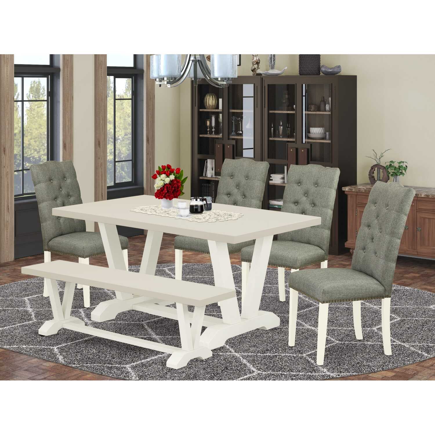 East West Furniture V026EL207-6 Dinette Table Set, Multi Color - Smoke ...