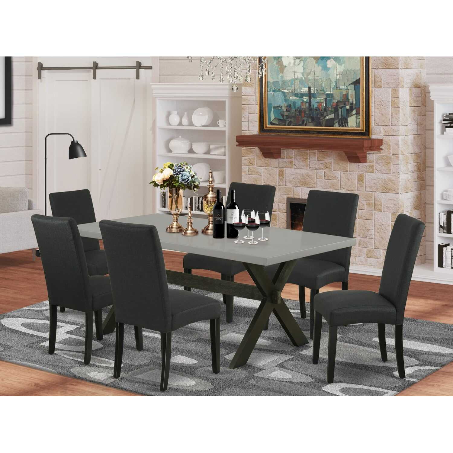 East West Furniture V026GA235-7 7 Piece V-Style Dining Room Set ...